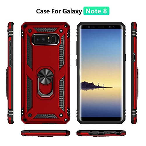 Dishibei Military Grade Drop Impact for Samsung Galaxy Note 8 Case 360 Metal Rotating Ring Kickstand Holder Built-in Magnetic Car Mount Armor Shockproof Case for Galaxy Note 8 Protection Case (Gold)