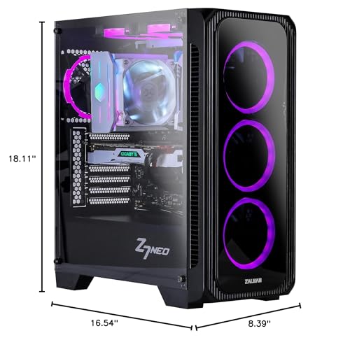 Zalman Z7 NEO ATX Mid-Tower Gaming PC Case, Tempered Glass Side Panel, 4X Pre-Installed 120mm RGB LED Ring Fans, High-End PC Cabinet