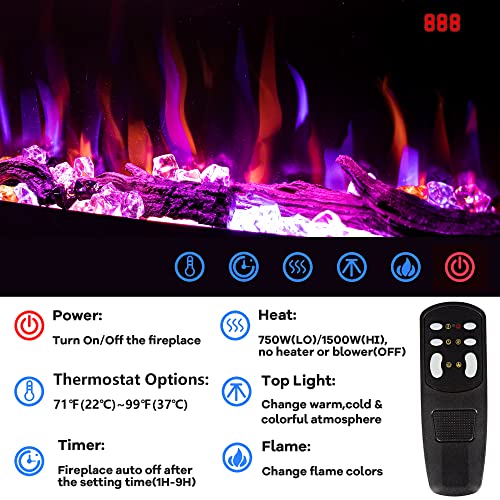 Dreamflame Electric Fireplace 42 inch, Recessed Wall Mounted Fireplace Heater, Linear in-Wall Fireplace, Logs & Crystal Options, 750/1500W, Black (42")