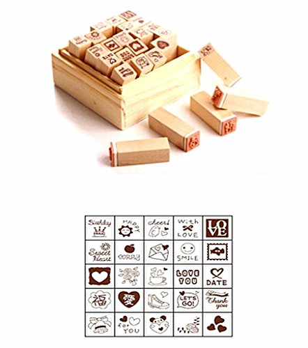 Diary Stamp Set,Wooden Rubber Signet for Children DIY Scrapbooking Planner Card Making(25pcs,Love Heart)