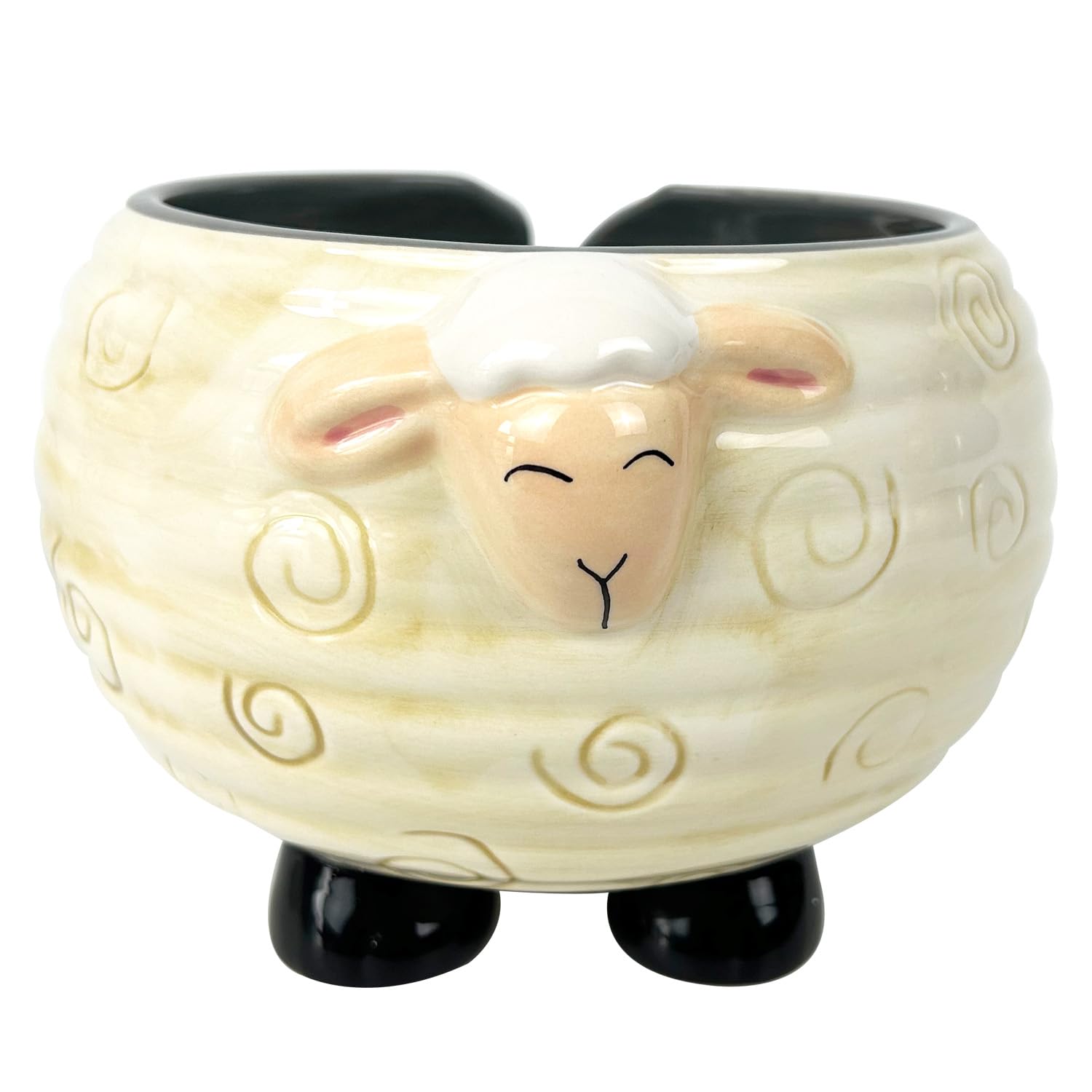 Ceramic Wool Holder, Sheep Shape Handmade Craft Knitting Bowl, Yarn Storage Bowl with Holes, 6.7x4.7inch Knitting Sewing Yarn Holder Cartoon Crochet Bowl for Christmas Day