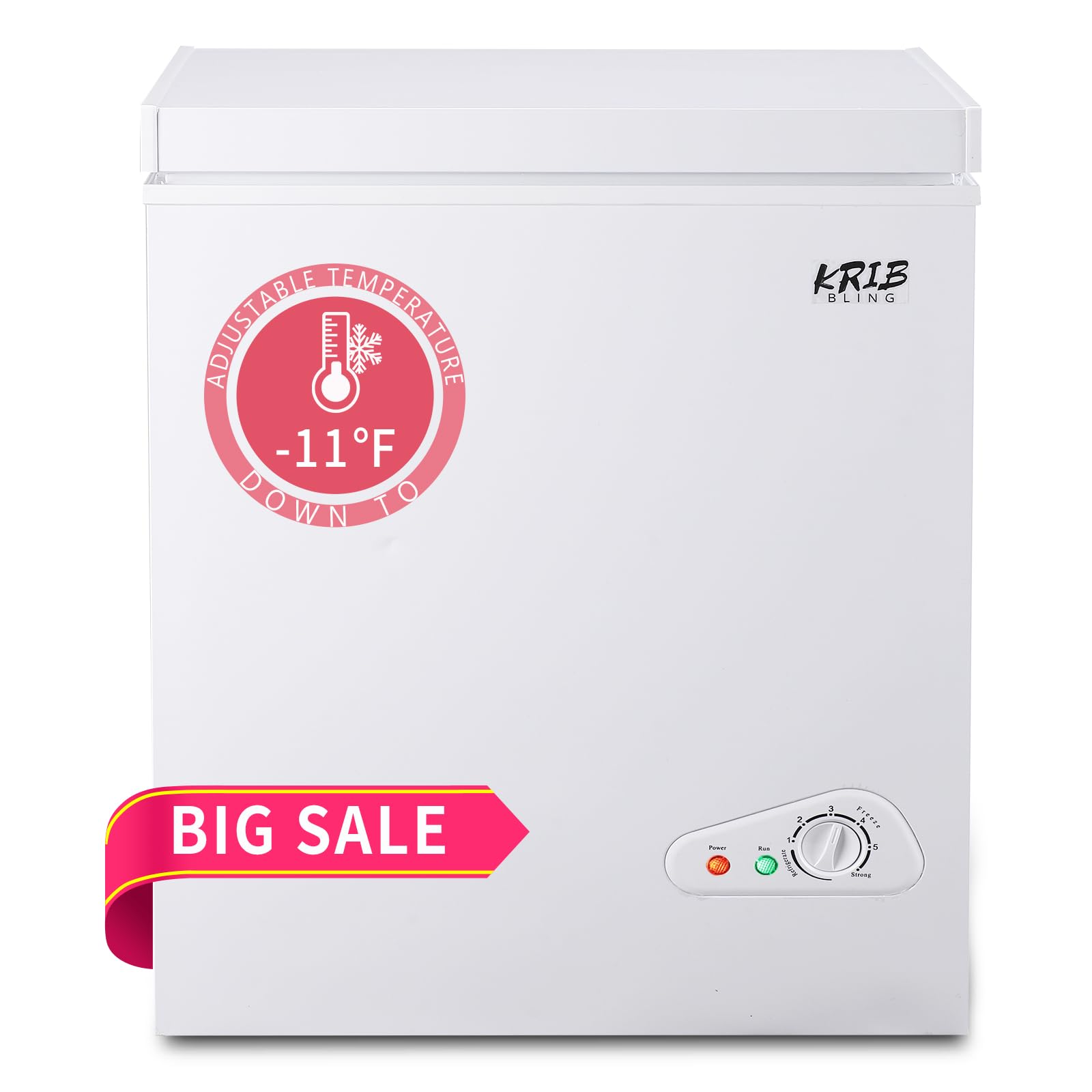 KRIB BLING Chest Freezer with Freezer Basket, 7.0 Cu. Ft Mini Freezer 7 Temperature Levels Thermostat, Top Door Open, Ideal for Home, Kitchen & Office, White