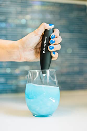 DeepSeaFit Hand Blender & Mixer for Pre-Workout, Protein, Formula, Powder Supplements, Coffee Art, Mixer Stick, Hand Mixer Electric, Milk Frother Batteries Included, Veteran Owned & Operated (Black)