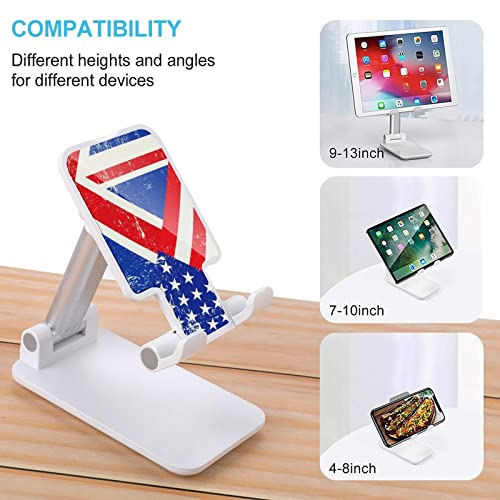 British and American Flag Foldable Desktop Cell Phone Holder Portable Adjustable Stand for Travel Desk Accessories