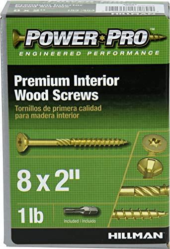 Power Pro 48581 Wood Screws, #8 x 2 Premium, Star Drive Indoor Cabinet Screws, Gold Yellow Zinc, 1lb Box