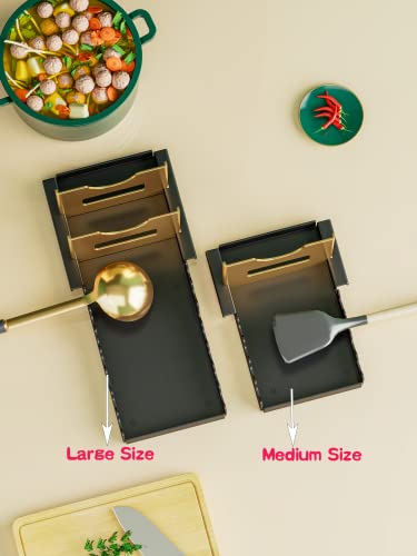 Dr.DJ Spoon Rest Pot Lids Holder, Pot Pan Lid Organizer Stand Heavy Duty, Cutting Board Rack Chopping Board Organizer Stand Spoon Rest w Drip Tray Kitchen Countertop, Stainless (Black)