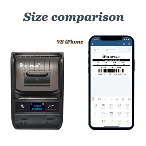 DETONGER Label Maker DP23P Thermal Portable Bluetooth Barcode Label Maker with 1 Pack 50x30mm Label Sticker for Home Office Organization Commercial Use, Android & iOS,Red