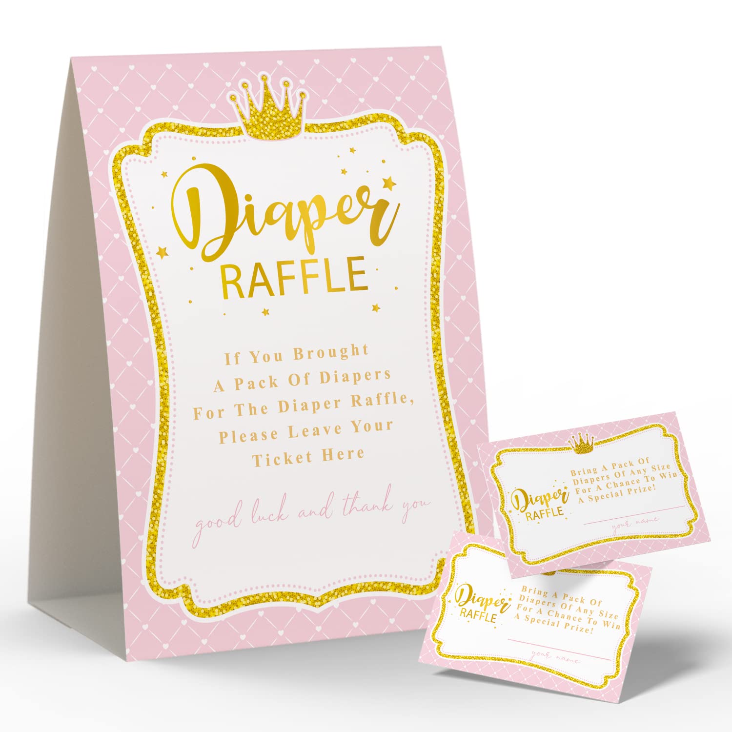 Diaper Raffle Tickets for Baby Shower Sign,Baby Shower Invitations with Diaper Raffle Cards - Baby Shower Games for Girl(1 Sign with 50 Raffle Tickets) Toctose012