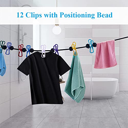 Elastic Portable Travel Clothesline, with 12 Clothes Pins, Camping Rental Accessories Chip Clips for Outdoor Indoor