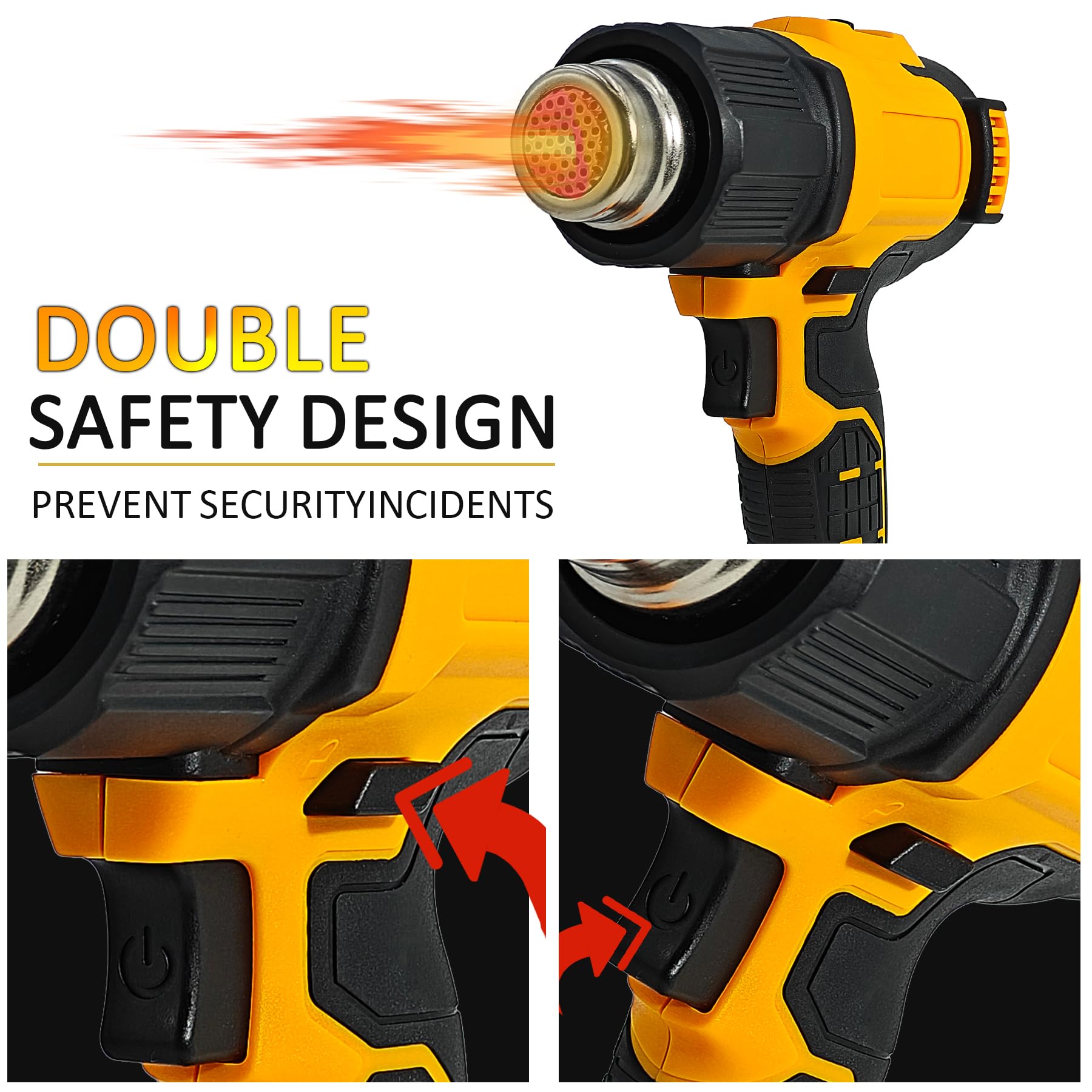 Cordless Heat Gun for Dewalt 20v Battery, 1022℉ Fast Heating Soldering Hot Air Gun for Shrink Tubing, Heat Gun For Crafts, Shrink Wrap, Electronics, Resin,Wire Connectors(Without Batteries)