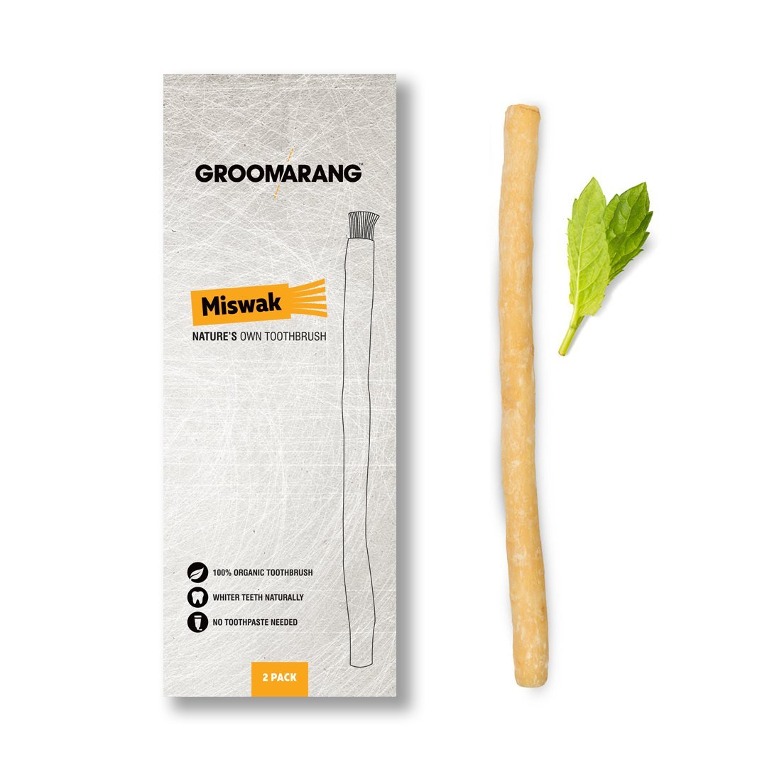 Groomarang Miswak Natures Own Toothbrush Kit 2 Sticks Organic Teeth Whitener Eco Friendly from Salvadoran Persica Tree Roots