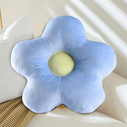 HIG 2 PCS Decorative Flower Throw Pillows, Adorable Accent Floor Pillows with Unique Sunflower Shape, 15 inch Round Fun Daisy Indie Pillows for Sofa Couch Bed Children's Tent, Velvet, Blue (Loren)