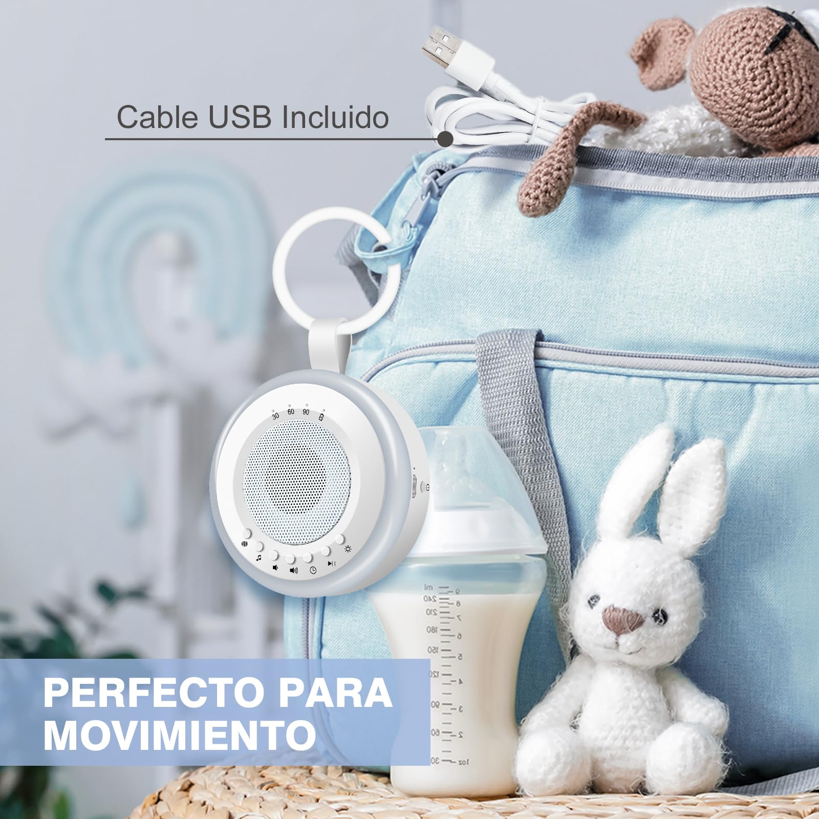 Easy@Home White Noise Sound Machine: Portable 2 in 1 Soother Night Light for Baby - 16 Soothing Lullaby Sounds - Sound Therapy for Home - USB Rechargeable GM-02