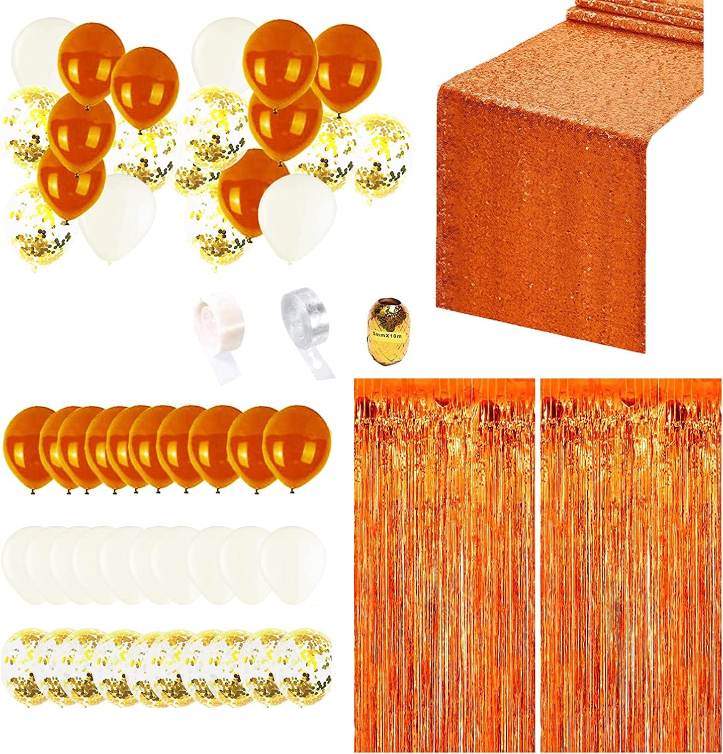 Orange Birthday Party Decorations/Fall Birthday Decorations Orange/Fall Bridal Shower Wedding Thanksgiving/Orange Balloons/Sequin Table Runner Foil Fringe Curtains/Orange Graduation Party Decorations/