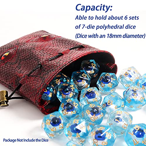 Dice Bag Can Hold 6 Dice Sets, Glow in The Dark Eyes Large Dragon D and D Dice Storage Bag for DND Board Games, Red Fiery Dragon Leather Coin Pouch for Fantasy RPG Games Accessories, Drawstring Pouch
