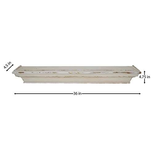 DQ DQ HOME DECOR Cheyenne Wall-Mount Display Shelf, Wall Shelves Organizer for Bedrooms, Hallways, Stairways, Entryways, Kitchens, and Bathrooms, Distressed White 36IN