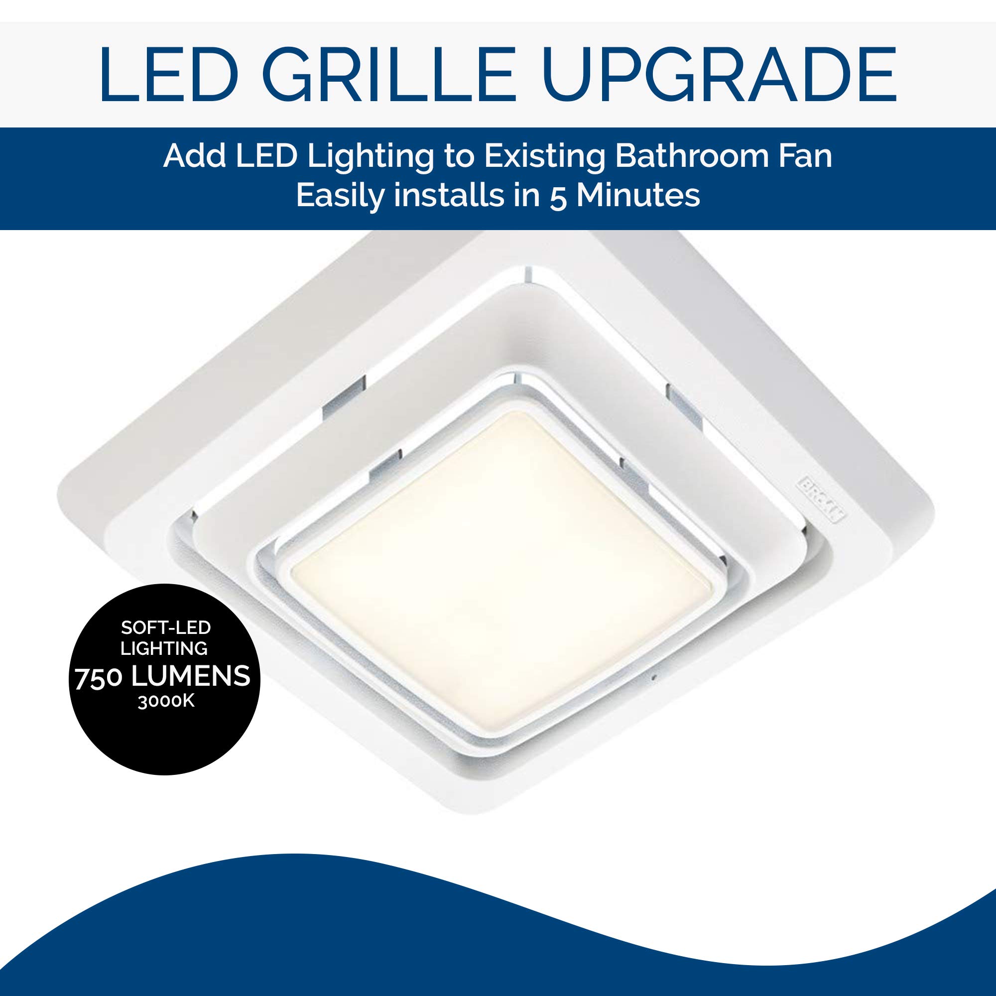 Broan-NuTone FG600S LED Lighted Grille Upgrade for Bathroom Ventilation Fans, Easy Installation , DIY, White, Square