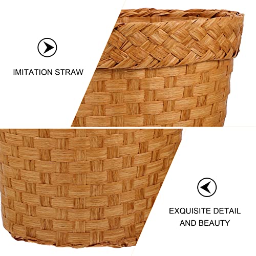 DOITOOL Woven Basket Waste Basket Woven- Small Natural Paper Wicker Laundry Baskets- Bathroom Trash Can Kitchen Trash Can for Home Offices Laundry Garages Atelier ( Khaki ) Seagrass Basket