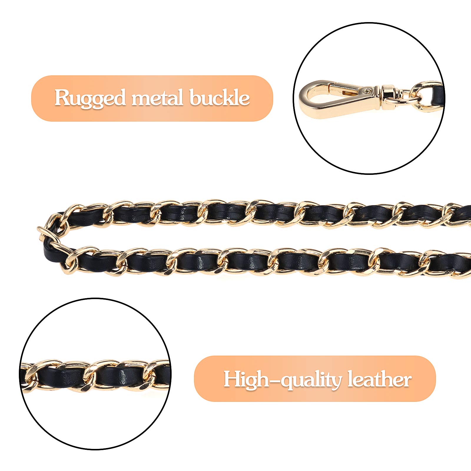 Glamorstar Gold Purse Chain Straps Woven Leather Crossbody Replacement Straps for Handbag Wallets Clutch Bags Black 120cm/47in