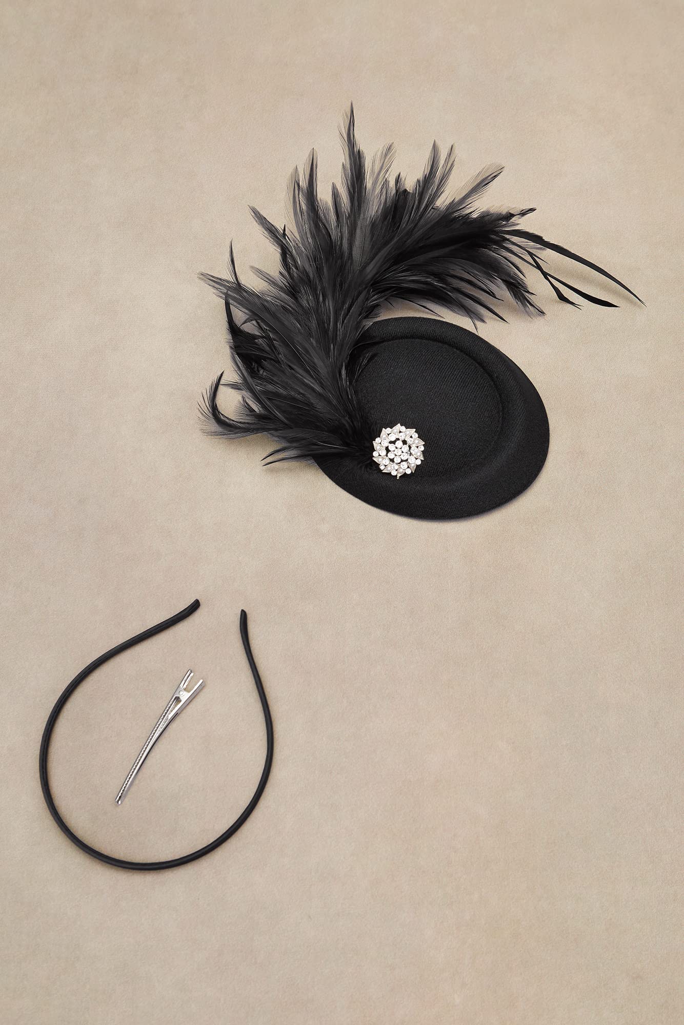 BABEYOND Fascinator Hat for Women Tea Party Kentucky Derby Fascinator Hat Pillbox Hat Peacock Feather Fascinator (Black)