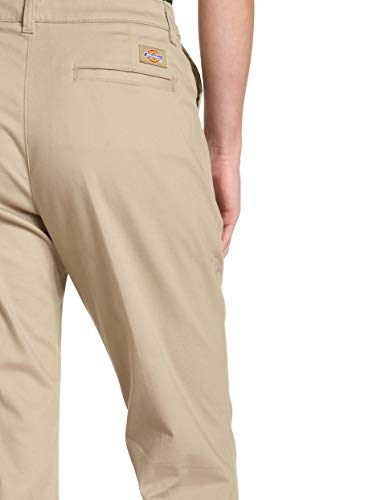 Dickies Women's Flat Front Stretch Twill Pant Slim Fit Bootcut, Desert Sand, 6