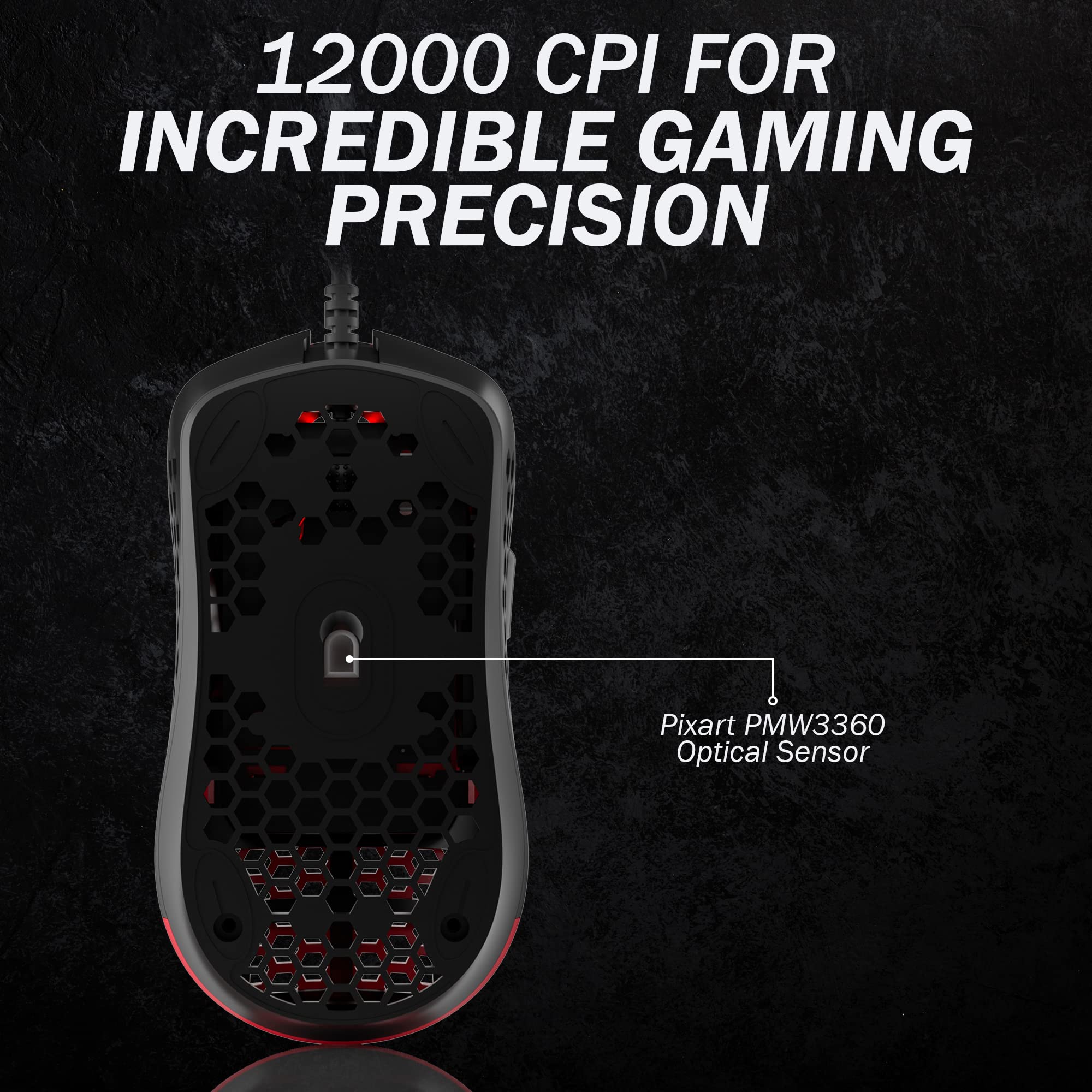 HK Gaming Mira M Ultra Lightweight RGB Gaming Mouse | Honeycomb Shell | 63 Grams | max 12000 cpi | USB Wired | 6 programmable Buttons | On-Board Memory | Anti Slip Grips | Mira-M Monza