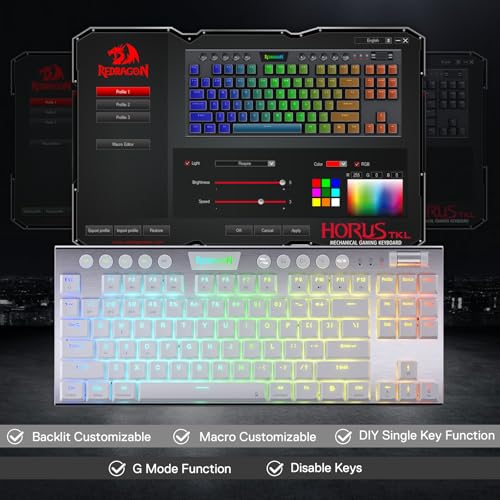 Redragon K621 Horus TKL Wireless RGB Mechanical Keyboard, 5.0 BT/2.4 Ghz/Wired Three Modes 80% Ultra-Thin Low Profile BT Keyboard w/Dedicated Media Control & Linear Red Switches, White