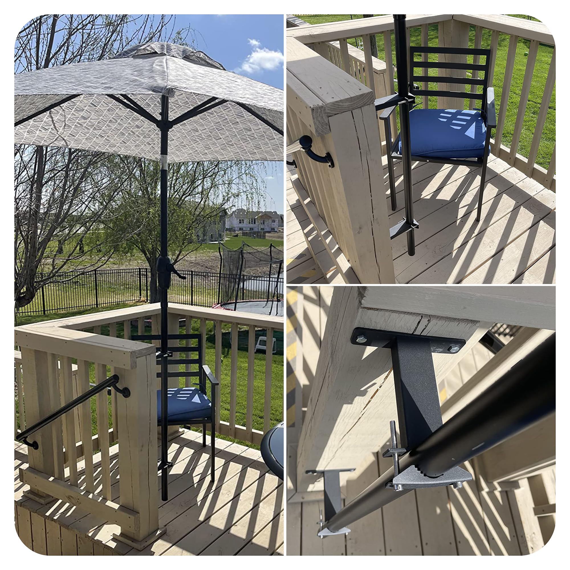 KSWLOR Patio Umbrella Holder Stand, Heavy-Duty Umbrella Clamp,Outdoor Umbrella Base Umbrella Clamp Mount Bracket for Deck Balcony Bench Courtyard Outdoor Railing Antenna Mast Clamp (Fit MAX OD 2 inch)
