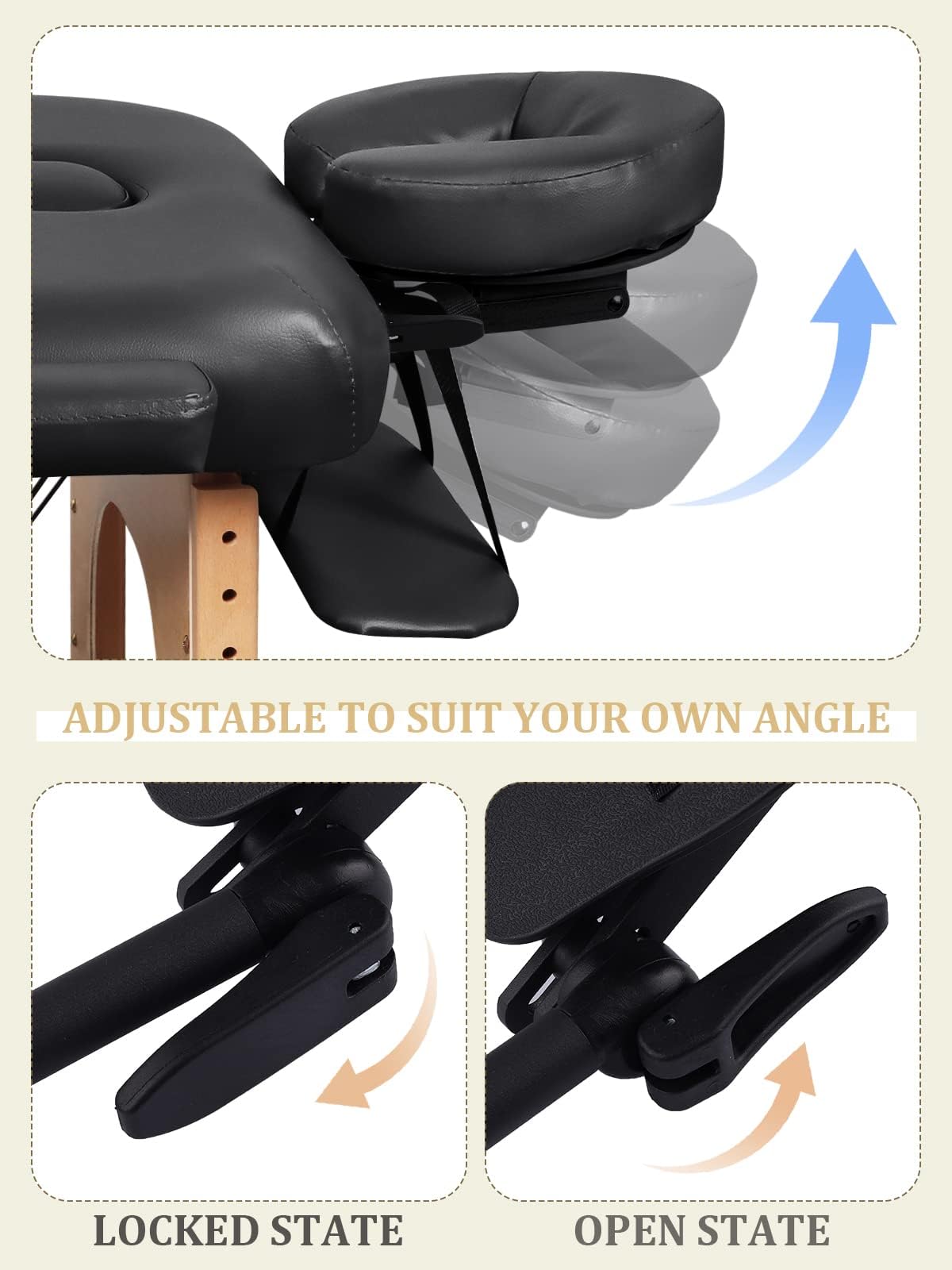 EBANKU Black Universal Adjustable Face Cradle Massage Table Bed, Lightweight Aluminum Face Cradle and Pillow 3" Foam Set
