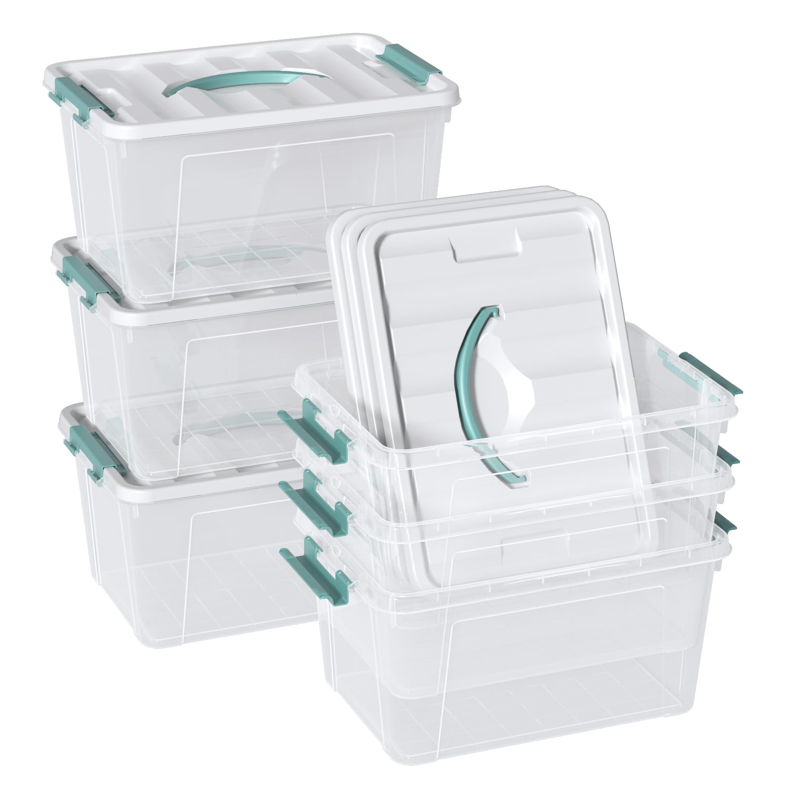 CadineUS 14 Quart Clear Storage Totes with Handles, Plastic Latch Box Set of 6