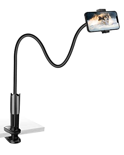 Gooseneck Phone Holder for Bed / Desk, Flexible Phone Holder with 360 Adjustable Clamp Clip, Overhead Phone Mount, for Cookie Decorating, Recording or Watching Video TikTok Blog Crafting Drawing