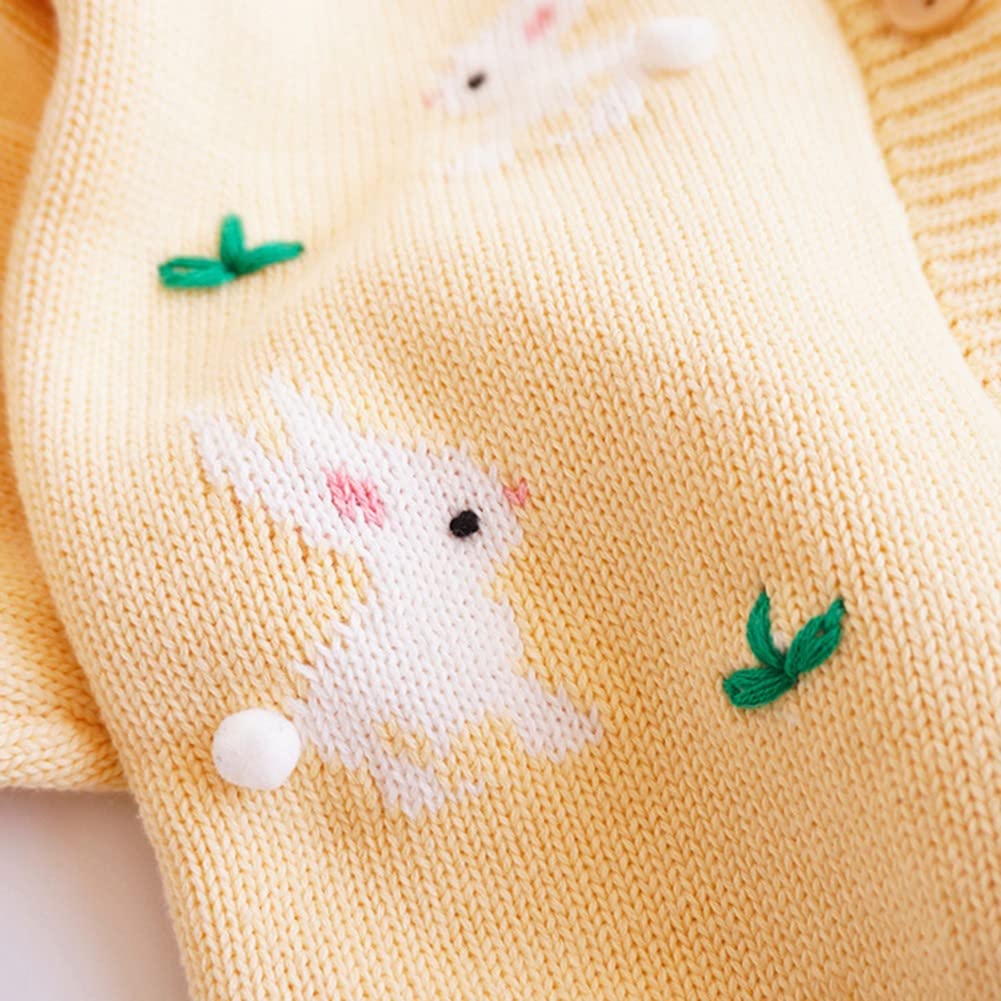 Rolanko Toddler Girls' Sweater Long Sleeve Open Front Button Down Knit Cardigan Kids Top Clothes 1-6 Years (Yellow, 3-4 Years)