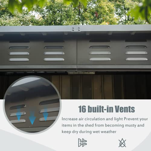 Domi Backyard Storage Shed 5.45' x 3.69' with Sloping Roof Galvanized Steel Frame Outdoor Garden Shed Metal Utility Tool Storage Room with Latches and Lockable Door for Balcony (Dark Gray)