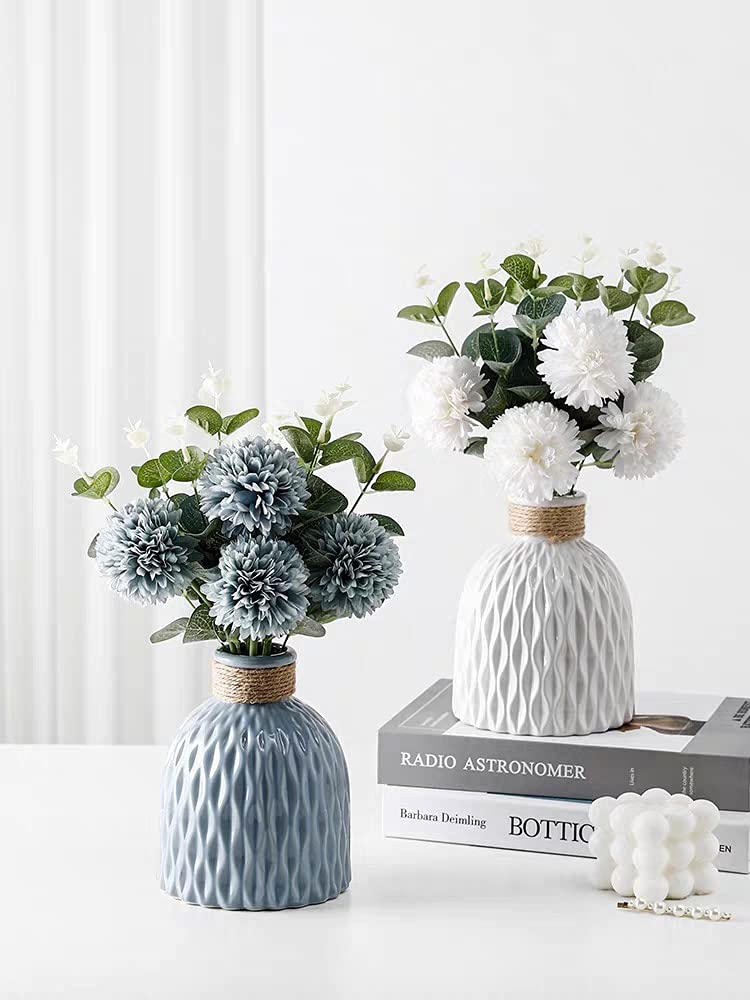 JGYQL Artificial Fake Flower Plants Silk Chrysanthemum Ball Hydrangea 15pcs Arrangements Wedding Bouquets Decor Home Kitchen Garden Party Table Floral Centerpieces (Deep Lake Blue)