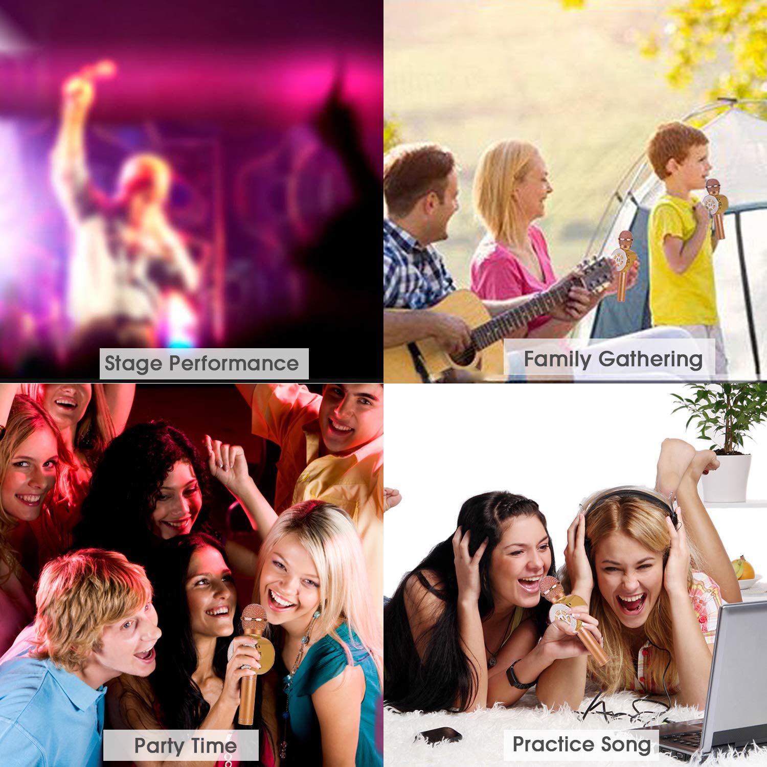 FISHOAKY Karaoke Microphone, Kids Karaoke Machine Portable Mic Player Speaker with LED for Christmas Birthday Home Party KTV Outdoor