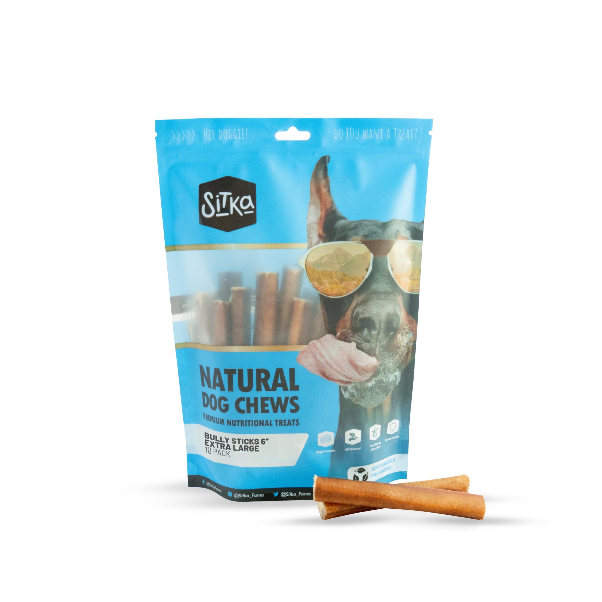 Sitka Farms Happy Tails Pack Crunchy Beef Sticks for Dogs 5 Inch (50 Pack) & Extra Large Bully Sticks 6 Inc (10 Pack) - All-Natural Dog Treats and Chews - for Small, Medium and Large Dogs