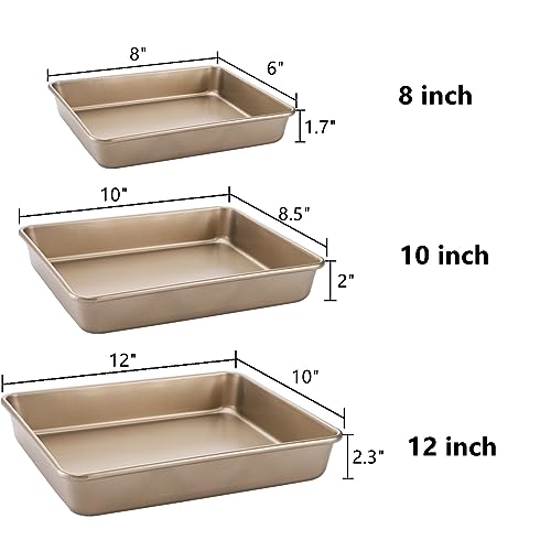 Dicunoy Set of 3 Baking Pans Set, Nonstick Rectangle Cake Baking Sheet for Oven, Bakeware Bread Pans, Heavy Duty Carbon Steel Bread Tray, Bake Mold Turkey Roasting Pan, 8,10,12 inch