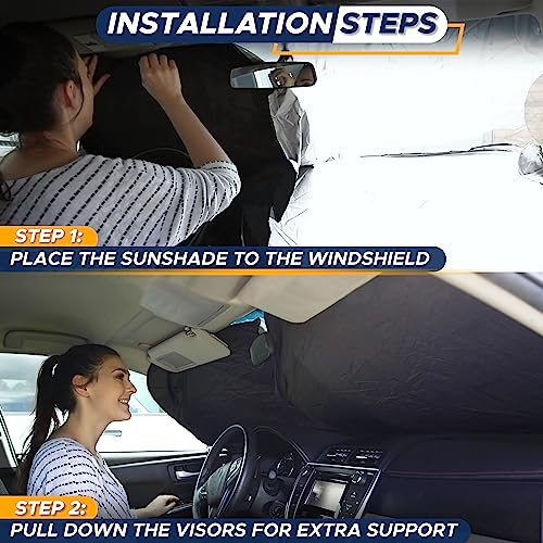 EcoNour Foldable Car Windshield Sun Shade | Sun Shade for Car Windows Blocks UV Rays and Keeps The Heat Out | Foldable Essential Car Accessory for Enhanced Comfort | Large Plus (70 x 42 inches)