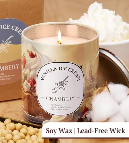 CHAMBERY Vanilla Bean Candle | Sundae Desert Artistry in Tin | Soy Wax with Lead-Free Cotton Wick | 55-Hour Burn | Timeless Aroma for All Seasons