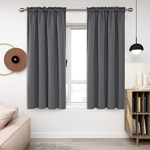 Deconovo Blackout Curtains Panels for Bedroom, Energy Saving Rod Pocket Living Room Curtains, Grey Black Out Curtains 63 Inch Long 2 Panels Burg - 42W x 63L Inch, Dark Grey,