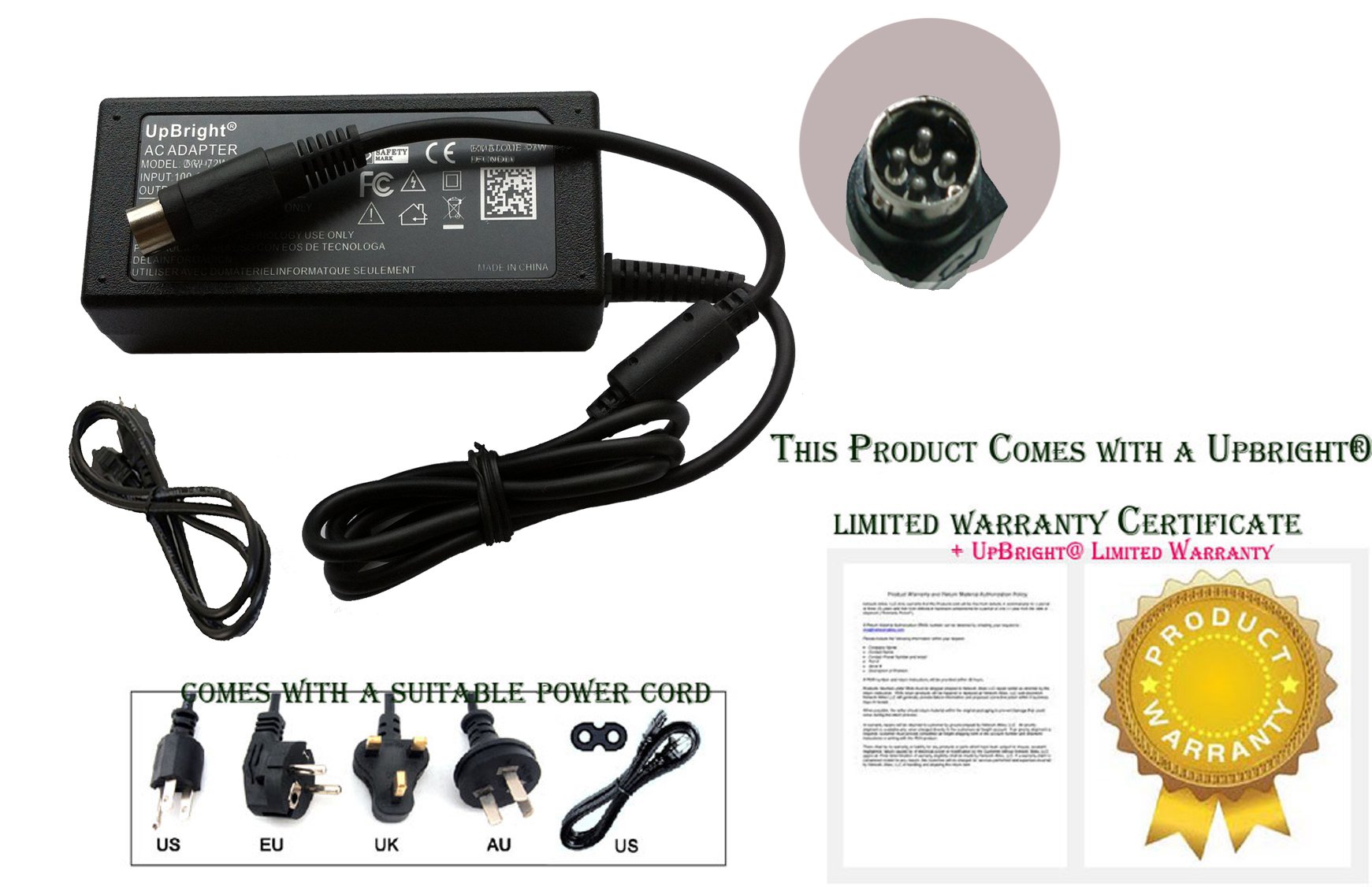 UpBright 4-Pin 12V AC/DC Adapter Compatible with Mediasonic HF2-SU3S2 HF2-SU2S2 HFR2-SU3S2 HFR2-SU3S2FW ProBox USB HFR7-SU3S2 HF7-SU3S3 ProRaid Pro Box 4-Bay 3.5" e SATA Hard Drive HDD HD Power Supply