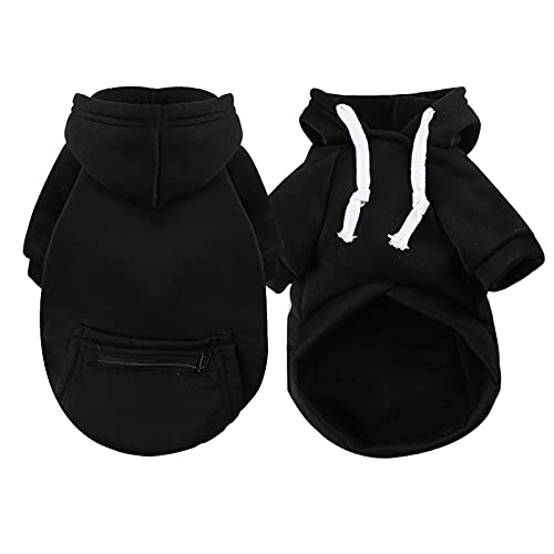 Clothes Pet Autumn and Winter Cute Fleece Zipper Pocket Sweatshirt Black Tops Cats and Dogs Hoodies Warm Pet Clothes Leggings