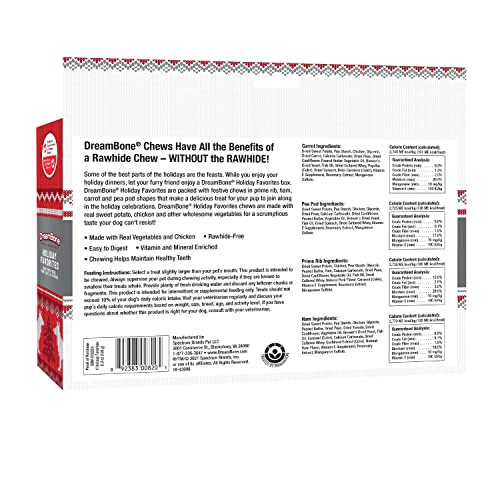 DreamBone Holiday Favorites, 4 Count, Made with Real Chicken, Rawhide-Free Chews for Dogs