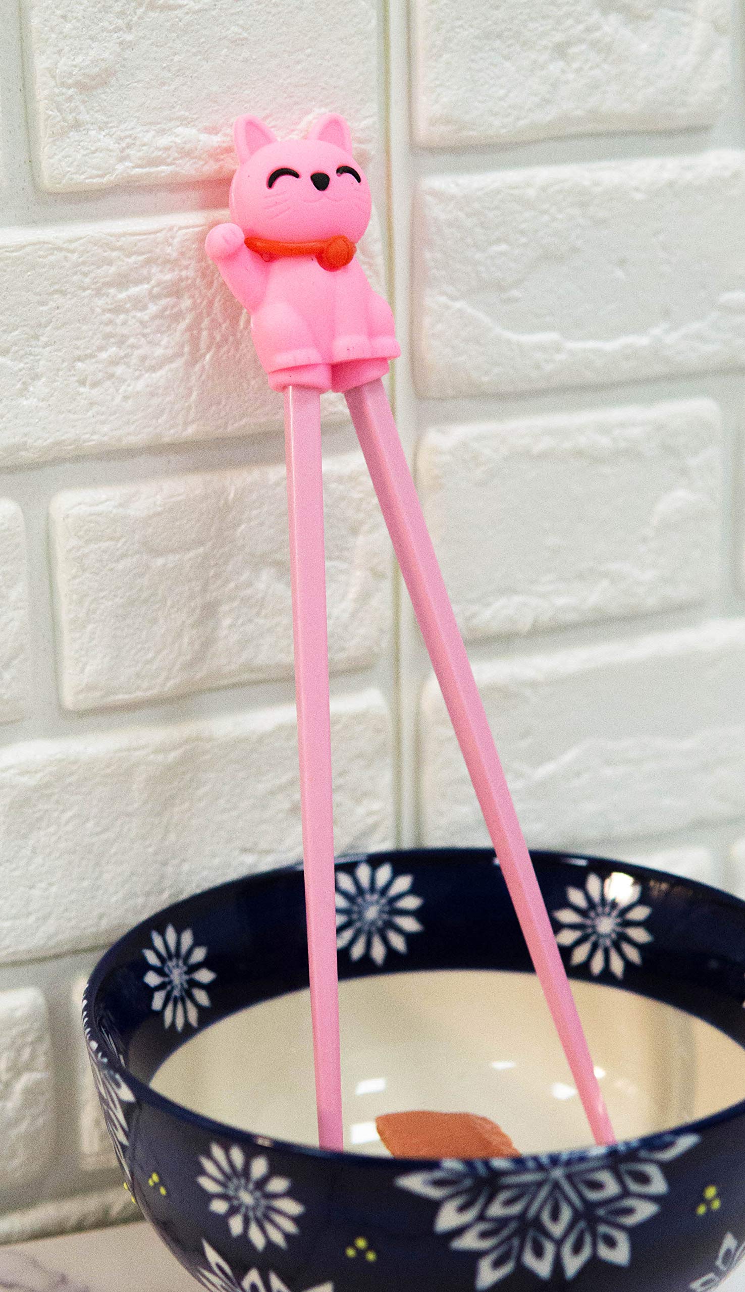 Ebros Gift Reusable Training Chopsticks Set With Animated Food Safe Silicone Helper Hinge Guide For Sushi Noodles Rice Dining Fun For Kids And Adults (Pink Maneki Neko Cat)