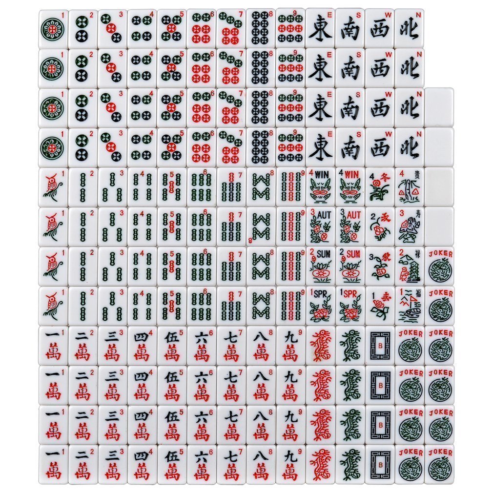 HNDTEK American Mahjong Set - Red Burgundy Soft Bag - 166 White Engraved Tiles, 4 All-in-One Rack/Pushers Western Mah Jongg Game Set