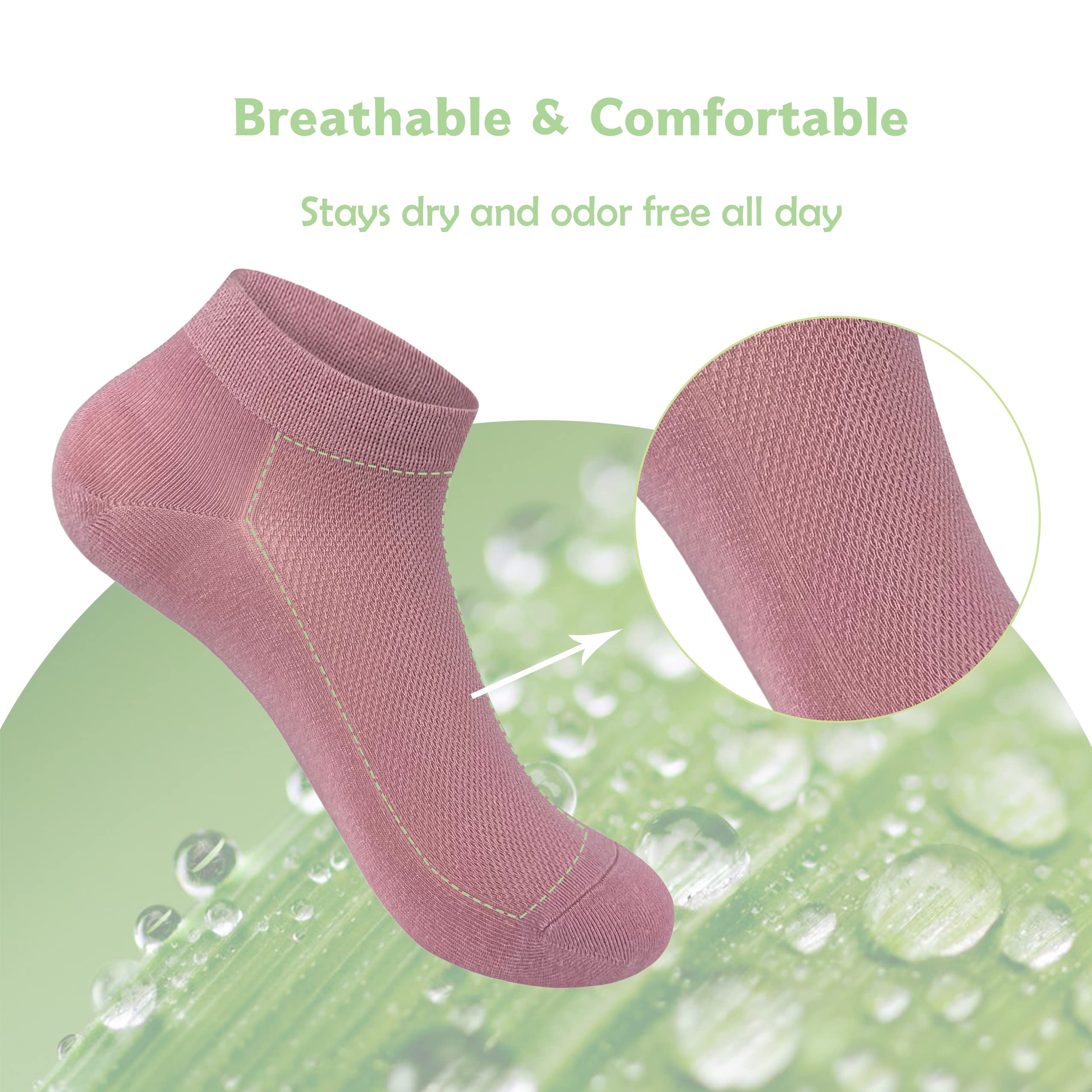 BAMSOFT Super Soft Viscose Bamboo Women's Sock, Mesh Thin Breathable Cool Running Ankle Socks 4 Pairs (Pastel, Large)
