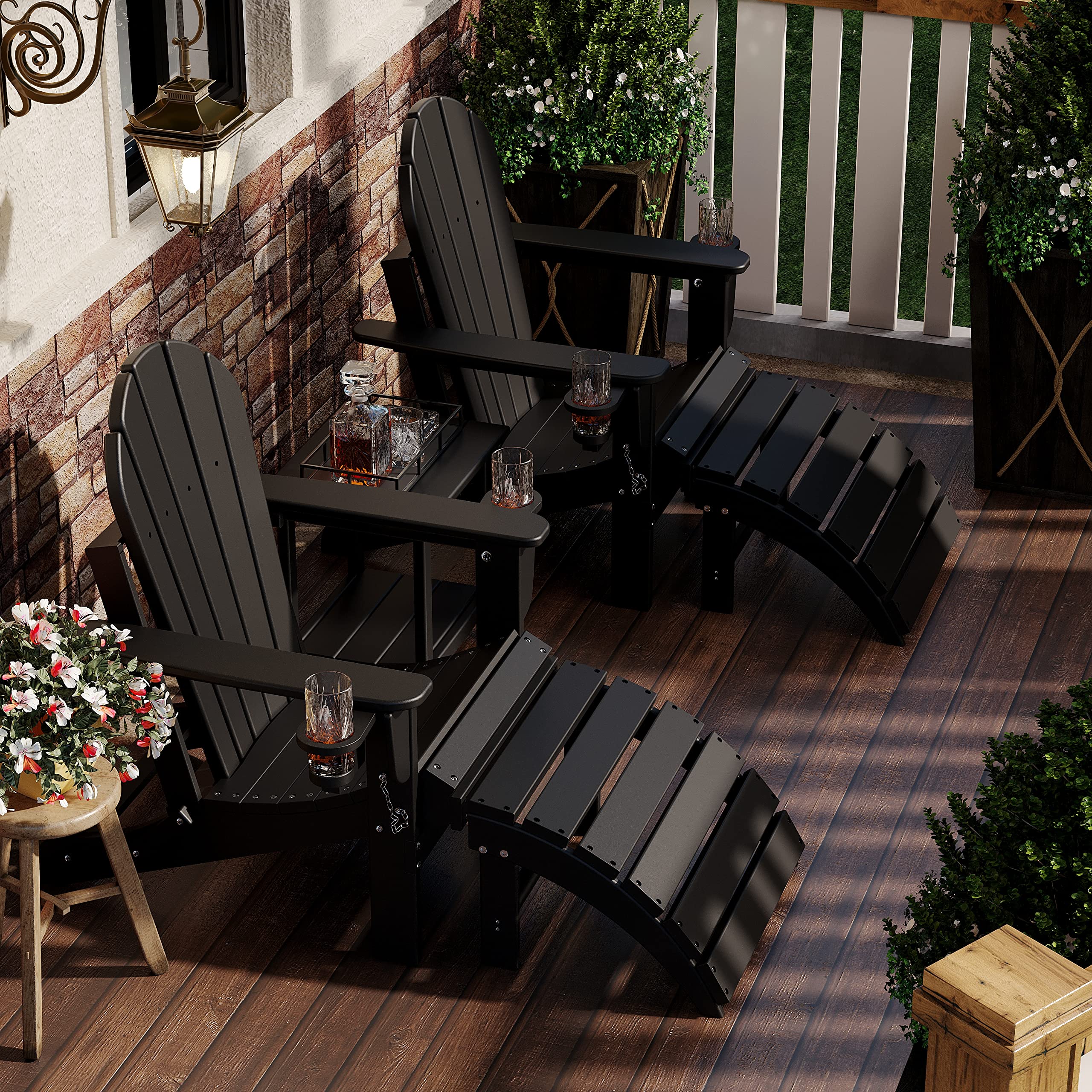 Sundale Outdoor Folding Plastic Adirondack Ottoman, All-Weather Adirondack Chair Footrest, Fade and Rust Resistant, Perfect for Outside Patio Garden Pool Yard Black