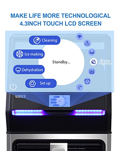 GSEICE Commercial Ice Maker Machine 200LBS/24H, Advanced 4.3 inch Touch Screen, 70LBS Food-Grade Materials Storage Bin, 304 Stainless Steel Ice Making Machine Perfect for Home and Business