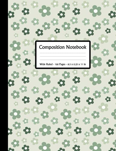 Composition Notebook: Retro Aesthetic Sage Green Daisy Floral Pattern | Wide Ruled Paper Book ā 8.5 x 11ā (100 Pages) | Blank Wide Lined Workbook for ... Students, Elementary, College, Study Notes