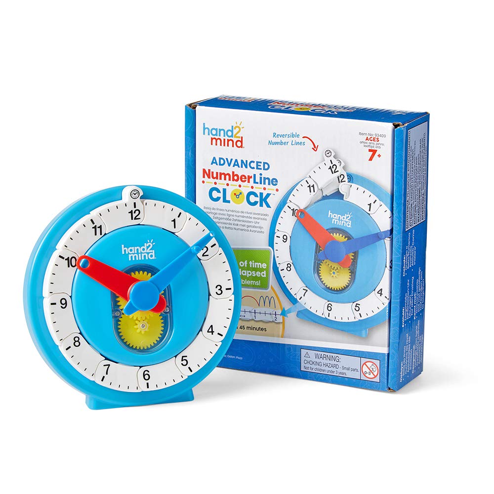 hand2mind Advanced NumberLine Clockβ’ for Kids Learning to Tell Time, Math Manipulatives for Telling Time, Analog Clock for Kids Learning, Learning to Tell Time Clock, Homeschool Supplies (1 Pack)